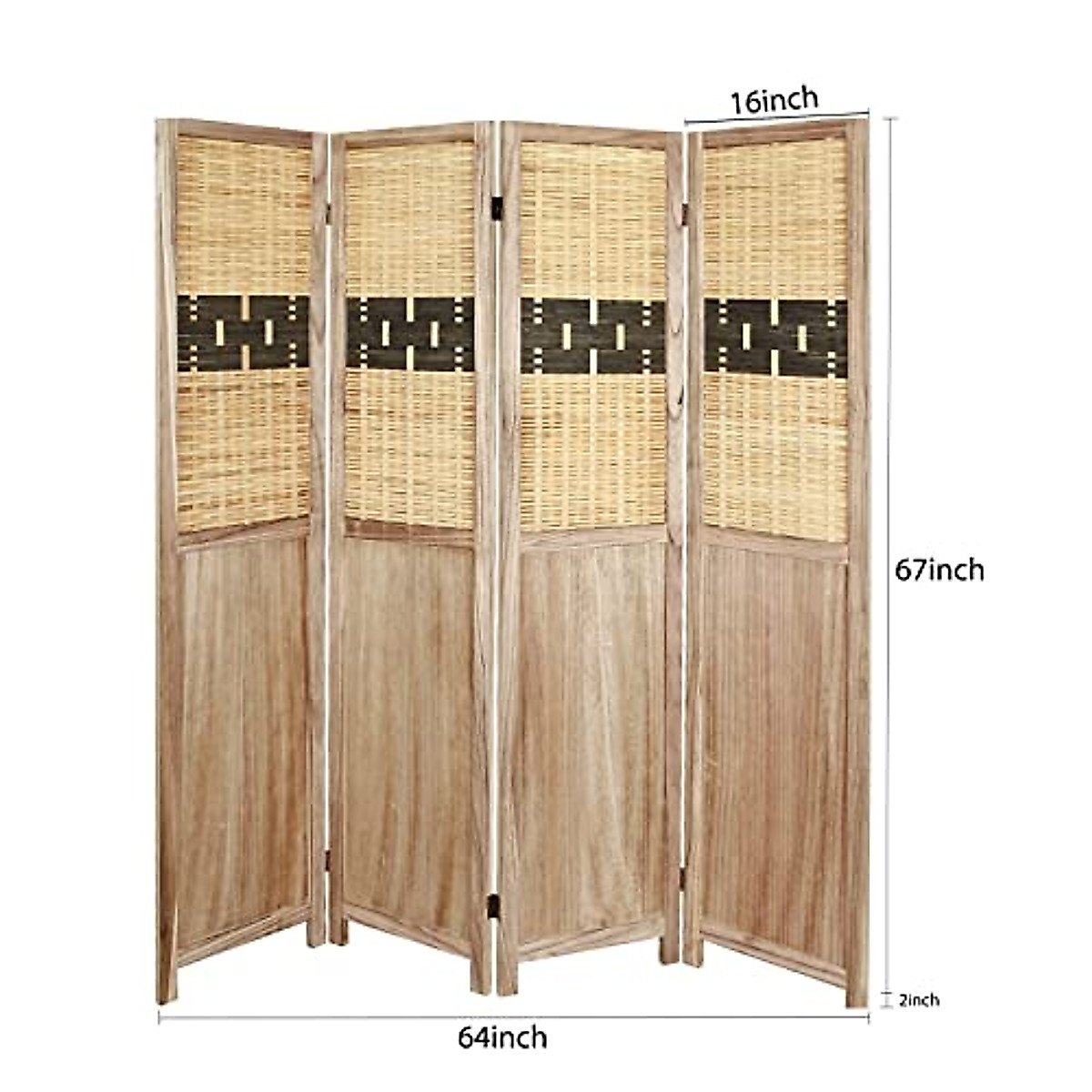 Babion 4 Panel Room Divider, Grass Willow Hand-Woven Screen, Room Dividers and Folding Privacy Screens, Modern Wall Dividers Room Bedroom Decoration, Dividers for Home Office -Brown and Black