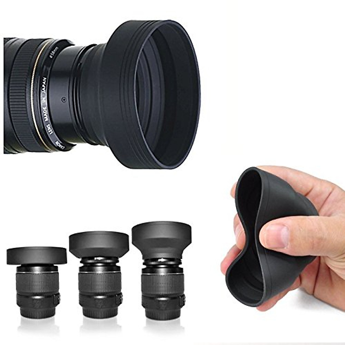 58mm Soft Rubber Lens Hood for Canon Rebel T5, T6, T7i, T8i, EOS 80D, 90D, 77D, SL3 Cameras with EF-S 18-55mm STM Lens