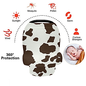 Qilmy Soft Baby Car Seat Covers Canopy for Infants Strollers Canopies for Newborns Babies Nursing Apron Cover for Breastfeeding, Cow Print