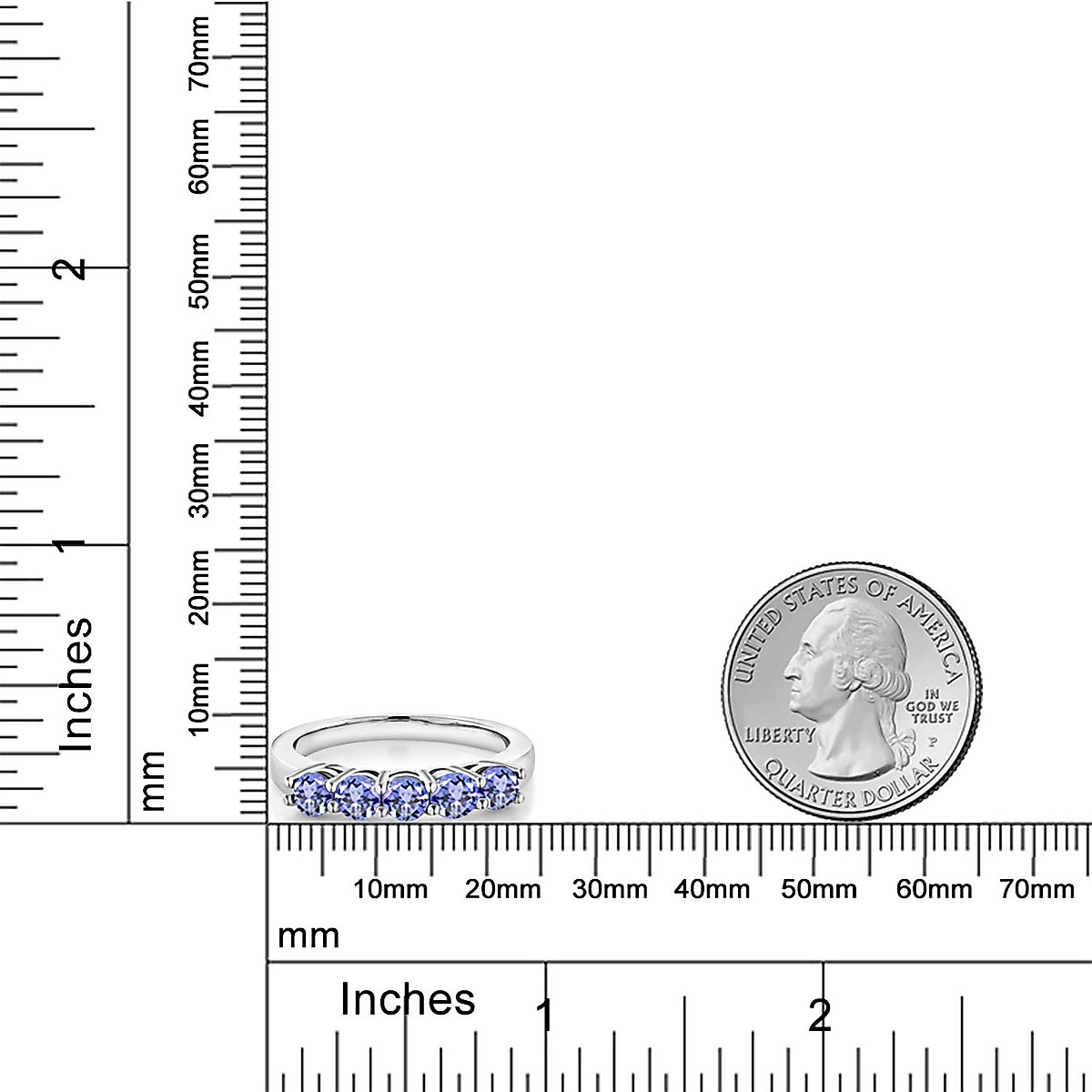 Gem Stone King 925 Sterling Silver Blue Tanzanite 5-Stone Wedding Anniversary Band Ring For Women (0.90 Cttw, Gemstone December Birthstone, Available In Size 5, 6, 7, 8, 9)