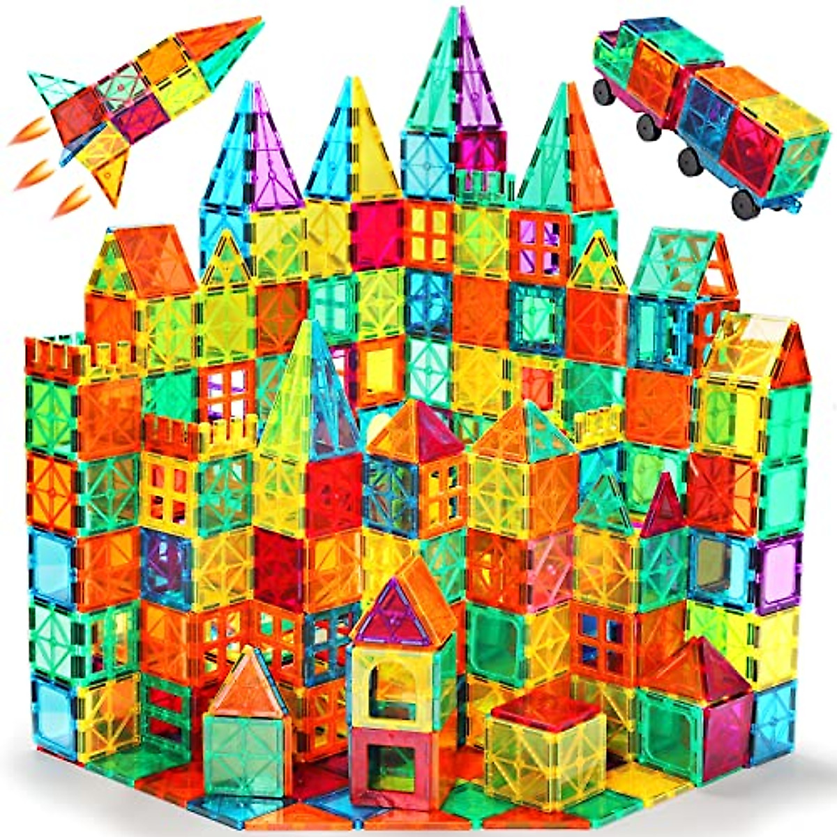 Anbalulu Magnetic Tiles, Magnetic Blocks for Kids, Magnet Building Set, Stacking Blocks, Preschool Stem Construction Building Set 100 Pcs