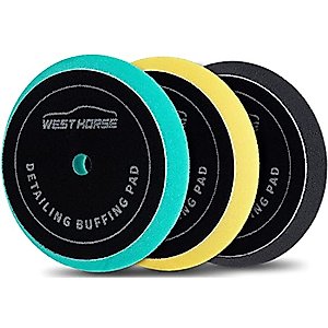 WEST HORSE 6 Inch Polishing Flat Pads for 5 Inch Backing Plate, 3Pcs Buffing Pads for Orbital DA Polisher Buffer, Foam Polish Pads for Car Body Compounding, Polishing and Waxing