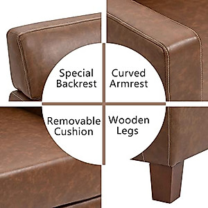 ANOUR Mid Century Modern Accent Chairs,Faux Leather Living Room Chairs with Wooden Legs,Single Sofa Chairs,Upholstered Arm Chairs for Living Room,Bedroom-Brown