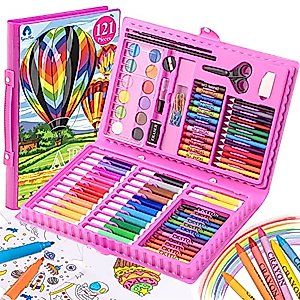 VigorFun Art Kit, Drawing Painting Art Supplies for Kids Girls Boys Teens, Gifts Art Set Case Includes Oil Pastels, Crayons, Colored Pencils, Watercolor Cakes (Pink)