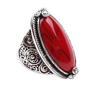 LadayPoa Charming 925 Sterling Silver Cubic Zirconia Ring with Red Synthetic-Turquoise Stone Size 9