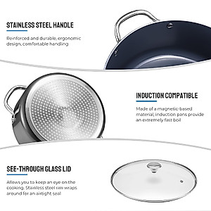 Induction Cookware Set 6-Piece, Stackable Kitchen Cooking Pots Set, 6qt 4.8qt & 2qt Pots with Lids, Dishwasher Safe & Oven Safe, Compatible with All Stoves, Black