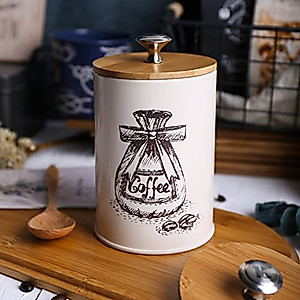 YOUEON Canister Sets for Kitchen Counter, Metal Vintage Kitchen Canisters Set of 3, Coffee Sugar Tea Canister Set, Food Storage Canister with Bamboo Lid, Farmhouse Kitchen Decor, Beige