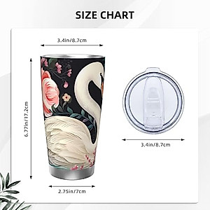 Floral Swan Tumbler with Lid and Straw 20oz Stainless Steel Car Cup for Hot and Cold Drinks, Double Wall Insulated Travel Coffee Mug Reusable Drink Thermos Cup Birthday Gifts