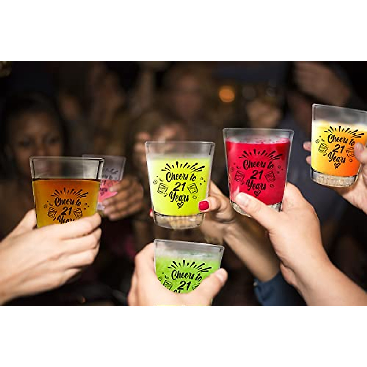 BISYATA 21st Birthday Gift - 21st Birthday Party Decorations for Her or Him - Cheers to 21 Years Shot Glasses Set of 2 - CLEAR 2oz - With Gift Box