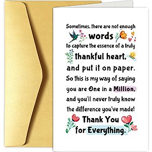Chenive Lovely Thank You Card, Poem Thank You Card for Teacher Doctor Nurse, Appreciation Card for Friend Coworker Boss, Thank You for Everything