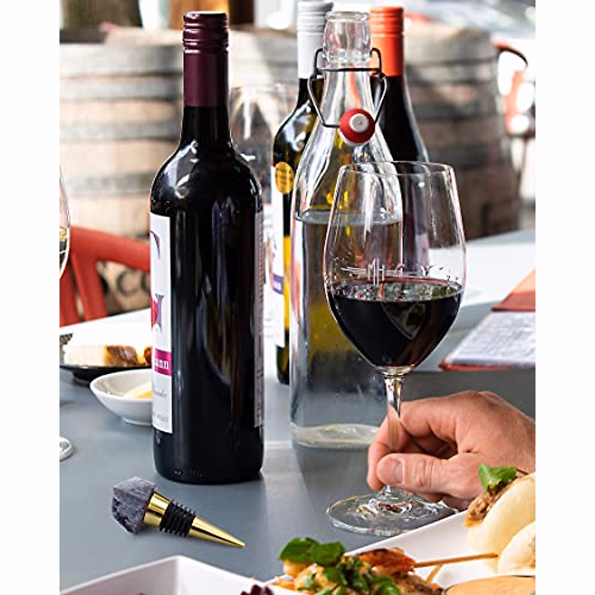 Crystal Wine Bottle Stoppers Natural Gemstone Wine Saver with Gift Box for Parties Wedding & Decoration (Amethyst Druzy)