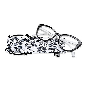 Foster Grant Disney x Women's Dreamer Cat-Eye Reading Glasses, Black and Crystal with Mickey Mouse Print, 48 mm + 1.75