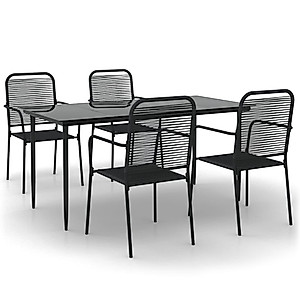REWIS 5 Piece Patio Dining Set Patio Table and Chairs Set Outdoor Patio Dining Set Outdoor Patio Furniture Patio Set Black Cotton Rope and Steel 3156540