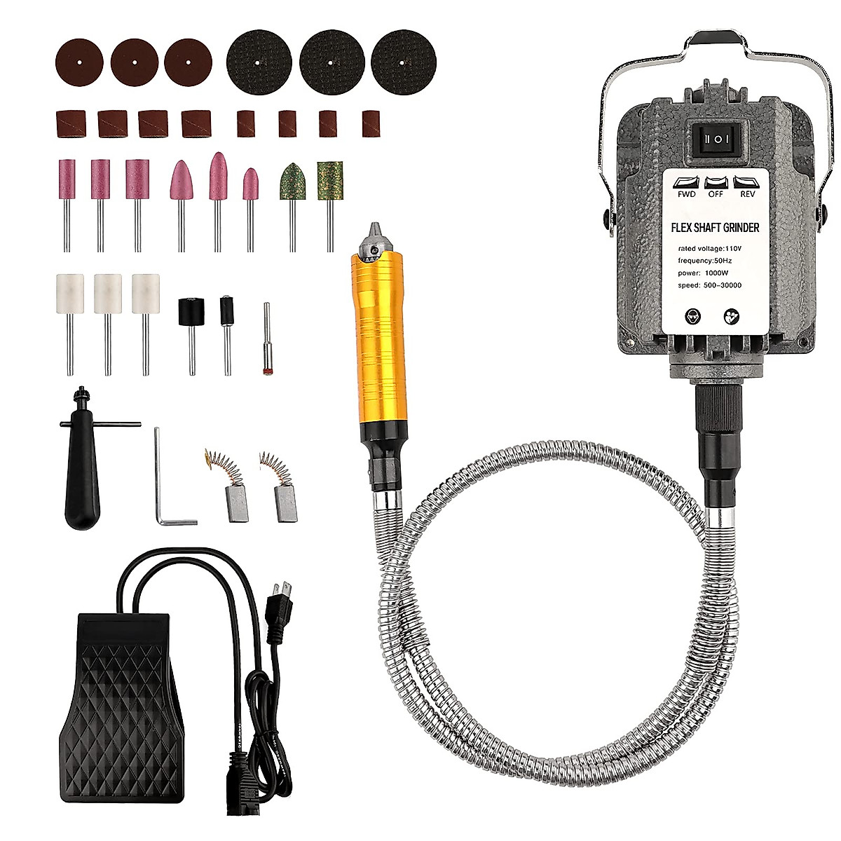 ATOLS 1000W Flex Shaft Rotary Tool Electric Hanging Grinder Carver,Electric Multi-function Metalworking Tools Repair Kit,Foot Pedal Control,Metal Flexible Shaft,Suitable for Carving, Buffing,30000 RPM