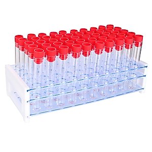 PUL FACTORY 50 Tube - 16x100mm Clear Plastic Test Tubes Set with Rack (16X100mm, 50-Well)
