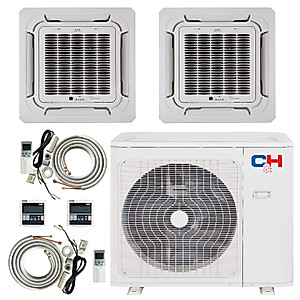 Dual 2 Zone 18000 18000 Ductless Mini Split Ceiling Cassette Air Conditioner Heat Pump Multi Sophia Series…