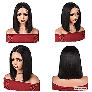Aligrace 4x4 Bob Wig Human Hair 4x4 HD Lace Front Wigs Human Hair Side Part Frontal Bob Wig, Glueless Short Bob Closure Wigs Human Hair for Black Women Pre Plucked 180 Density 10 Inch