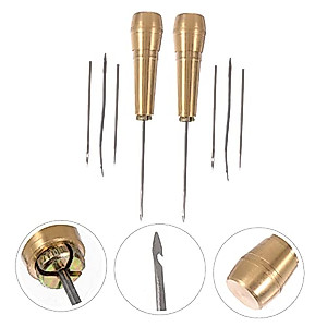 SEWACC 2 Sets Cobbler Tool Leather Tools Punch Down Tool Hand Sewing Kit Stitching Awls Canvas Tool Bag Hotfix Tool Crochet Prickers DIY Leather Craft Supplies Shoe Repair Tools Suture
