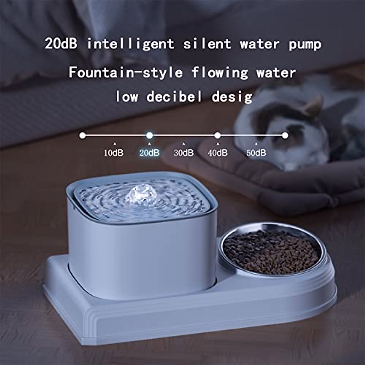 Cat Water Fountain and Food Bowl 3l/Utomatic Pet Fountain Dog Water Dispenser Cat Water Fountain Ultra-Quiet Pump 3 pcs Filter Waterproof matLED Light Cat Feeding and Watering Supplies