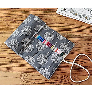 CreooGo Canvas Pencil Wrap, Pencils Roll Case Pouch Hold for 72 Colored Pencils (Pencils are not Included)-Tree,72 Holes