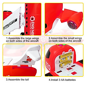 Coolplay Red Airplane Toy Set Rescue Fire Truck Toy Lights and Sound for Kids Gift Ambulance Car Toy Transport Vehicles for Boy 3-6 Years Old