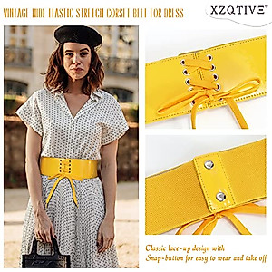 XZQTIVE Women Wide Belt for Dresses Elastic Stretchy Lace-up Cinch Belt Snap Button Tied Corset Waist Belt for Dress