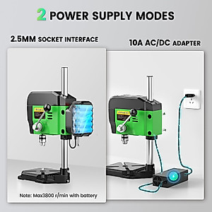 Taskstar Mini Drill Press,Benchtop Drill Press Electric & Battery Powered,2200/3000/3800/4600RPM Cordless Bench Drill Press, Adjustable Depth & Table B10 0.6-6.5mm