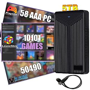 Retro Game Console HDD 5T Hyper Base Mix, Emulator Console with 63139 Video Games, 3 Game System Launchbox/Retrobat/Playnite, Plug and Play for Win 8.1/10/11, Game Hard Drive Support 5400 RPM, 6GB/s