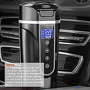 Soniker 12V/24V Smart Temperature Control Travel Coffee Mug, Portable Car Heated Coffee Travel Mug with Lid, 304 Stainless Steel, 450ML Large Volume Heating Car Cup for Coffee Tea(Black)