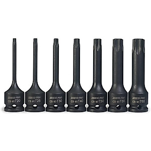 NEIKO 01132B 3/8” Drive Torx Star Driver Bit Socket Set | 7 Piece | T20 to T60 | 3” Length | Cr-Mo Impact Grade