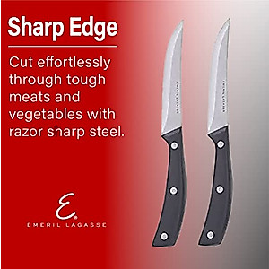 Emeril Lagasse Steak Knife Set of 8, 4.5” Stainless Steel Serrated Blades, Premium Kitchen Steak Knife Set with Black Handles