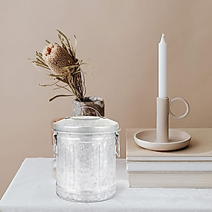 BESPORTBLE Galvanized Trash Can Mini Desktop Wastebasket with Lid and Handle Metal Table Flowerpot Countertop Trash Can Garbage Bin Rubbish Bucket Pencil Holder Pen Cup Makeup Brush Holder A