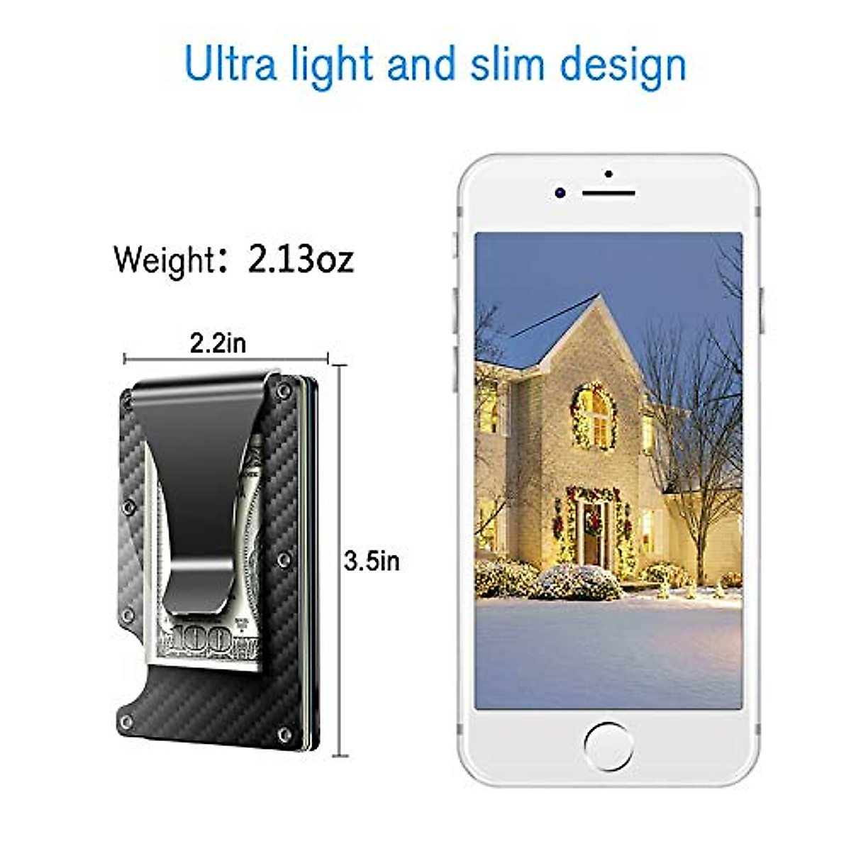 Carbon Fiber Wallet, ARW Metal Money Clip Wallet, RFID Blocking Minimalist Wallet for Men Aluminum Slim Cash Credit Card Holder