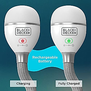 BLACK+DECKER Snake Light, Use for Book Light, Desk Light, and Work Light, 2 Settings, Flexible and Rechargeable (BDCFSL01)