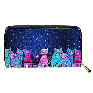 Mumeson Novelty Cats Stars Print Women RFID Wallet Leather Purse Long Clutch Bag Credit Card Holder