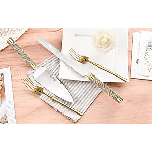 ROXBURGH Wedding Cake Knife and Server Set, 420 Stainless Steel Gold Cake Cutter and Pie Server Slicer, Rhinestones Studded Handle Cake Cutting Set for Wedding, Engagement Present for Groom and Bride