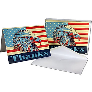 Small World Greetings Bald Eagle Thank You Cards 12 Count - Patriotic Thanks - Veteran's Day - Eagle Scouts - Military - Boy Scouts - Blank Inside with Envelopes - 5.5" x 4.25" (A2 Size)