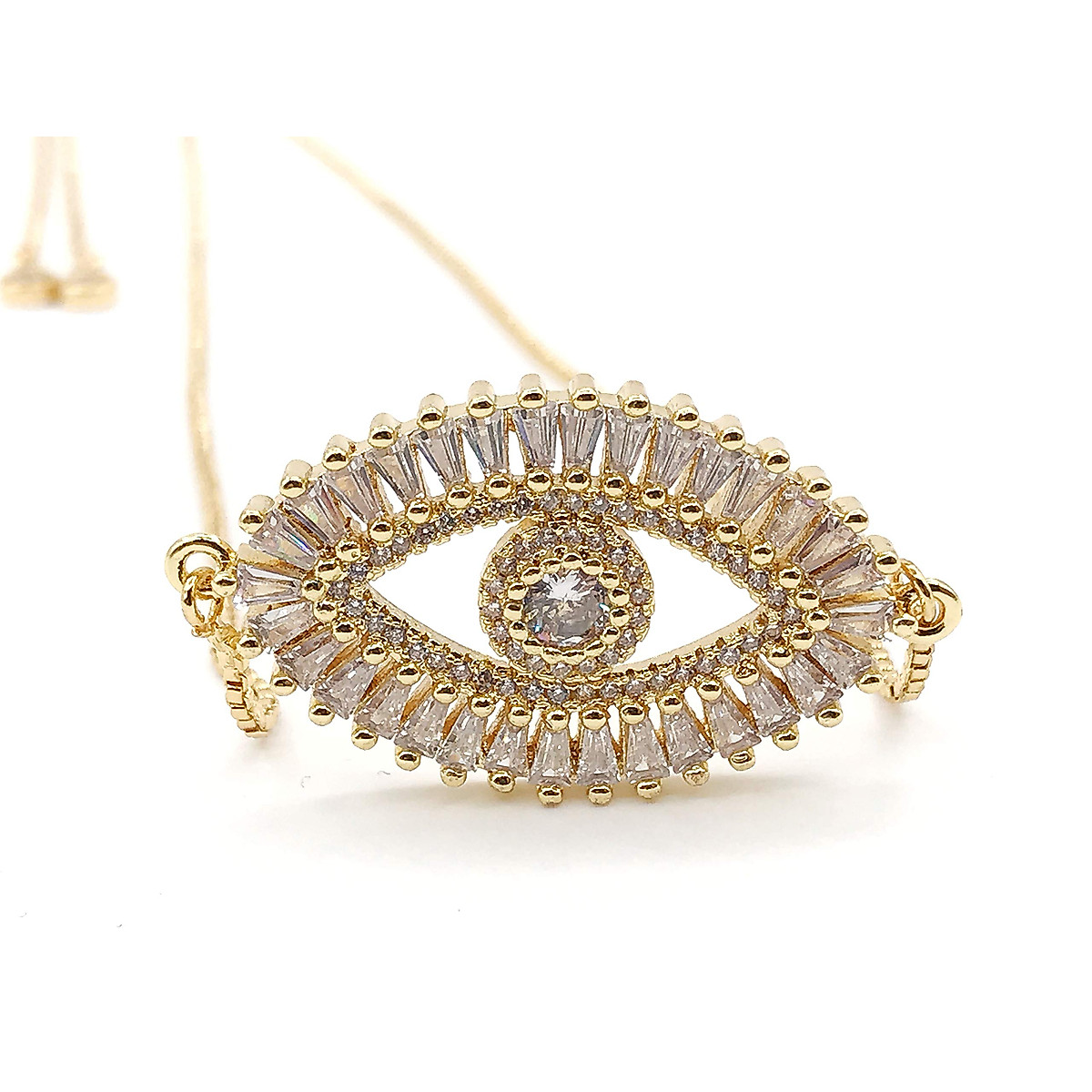 LESLIE BOULES Gold Evil Eye Necklace 18K Gold Plated Sliding Adjustable Chain Choker Jewelry