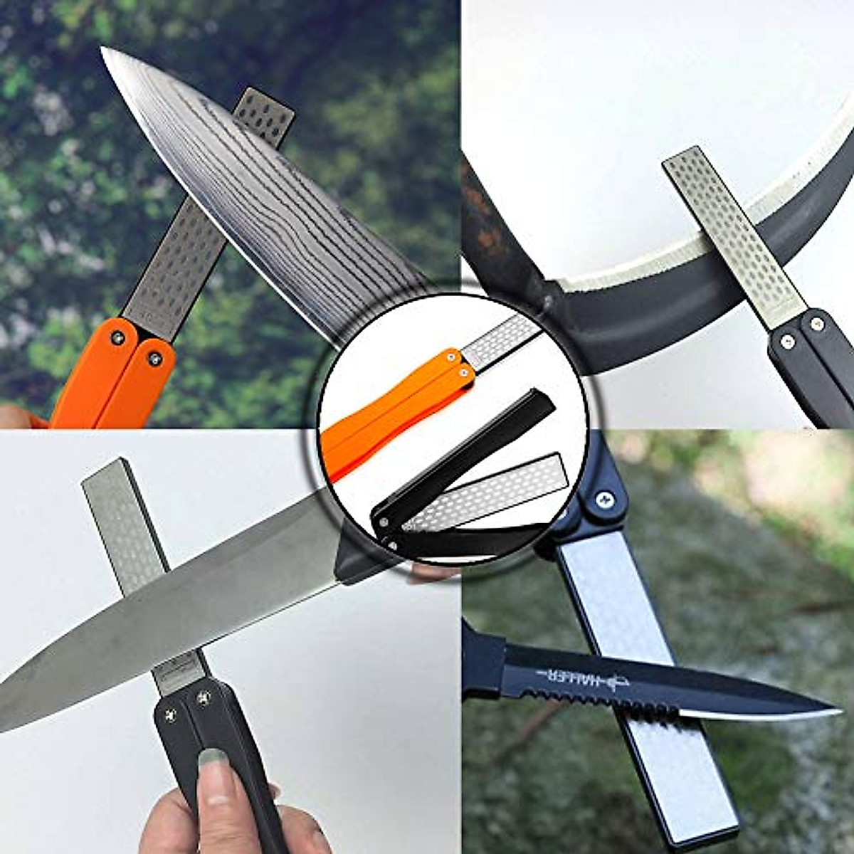 OSFTBVT Diamond Knife sharpener Pocket Sharpening Stone #400/600 Double Sides Folding Portable Orange - 1pcs