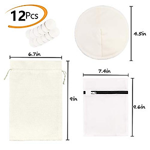 PHOGARY 12 PCS Washable Bamboo Nursing Pads, Reusable Organic Breast Pads with Laundry Bag and Storage Bag, Soft & Super Absorbent - Perfect Baby Shower