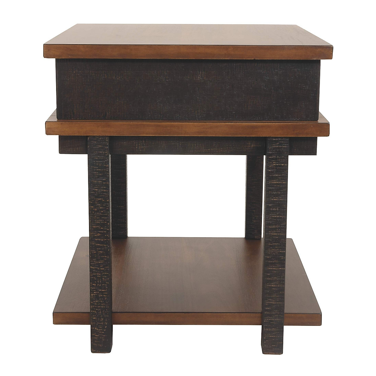 Signature Design by Ashley Stanah Rustic Rectangular End Table with 1 Drawer and Floor Shelf for Storage, Brown with Distressed Finish