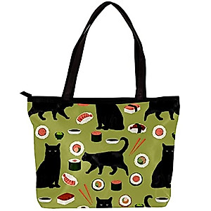 Tote Bag Women Satchel Bag Handbag Stylish Tote Handbag for Women Hobo Bag Fashion Crossbody Bag, Cartoon Animal Black Cat Sushi