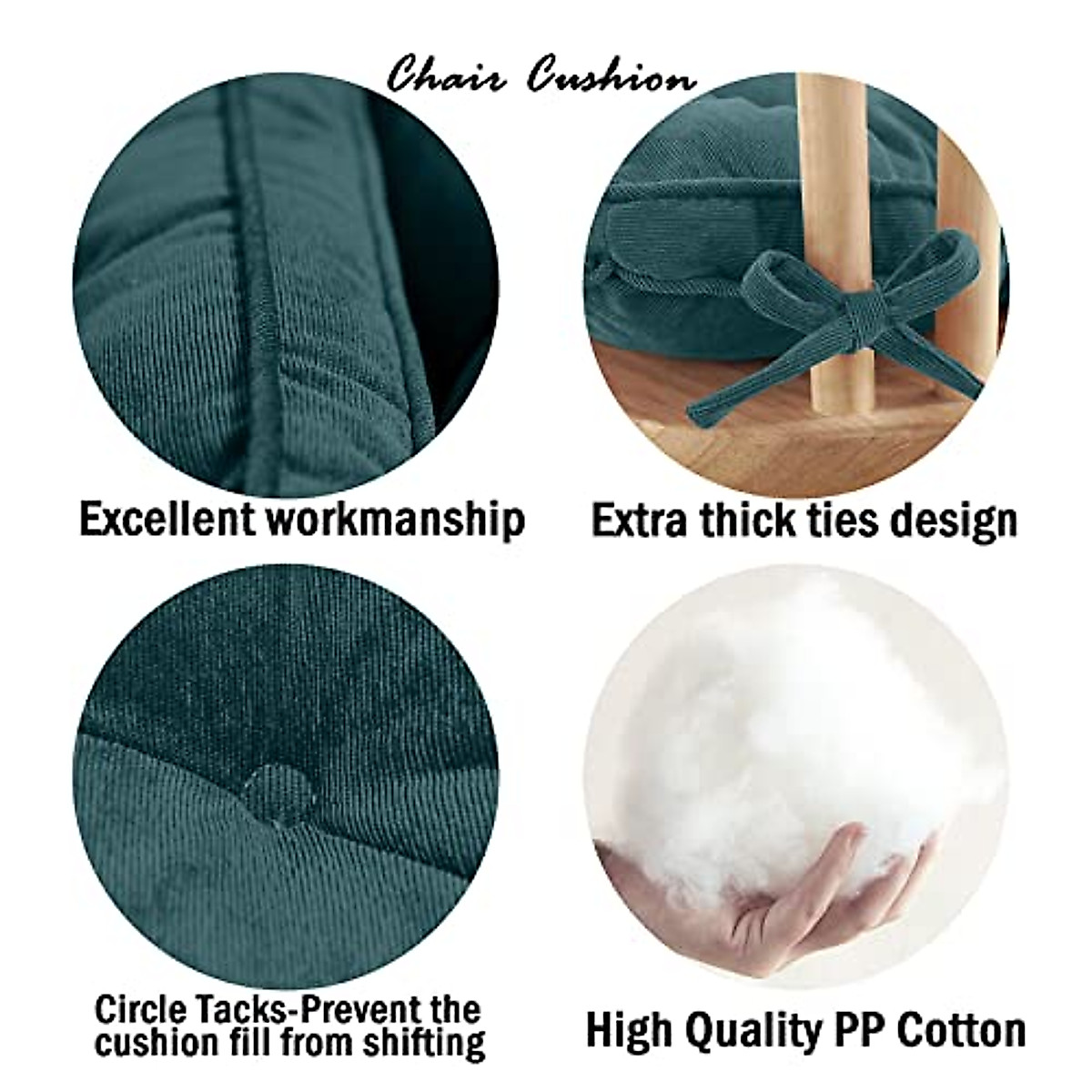 Tiita Square Chair Pads and Cushions Outdoor Floor Pillow 18x18 Inch Seat Pad with Ties for Office Dining Room Adults Garden Set of 2, Dark Greeen