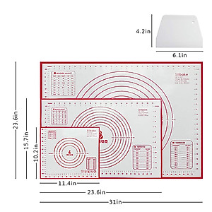 3 Pcs Nonstick Silicone Pastry Mat Large Dough Rolling Mat Extra Thick，Baking Mat Toaster Oven With Cut Dough Knife - 3 Size - 24'' x 32'', 16'' x 24'', 10'' x 11''