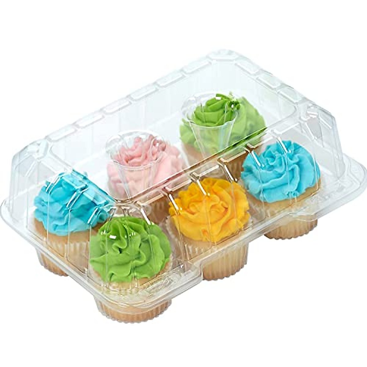 Cupcake Boxes 6 Count - MADE IN USA - Stylish Clear Plastic Cupcake Containers for Displaying & Transporting- Durable Cupcake Holders with 4" High Dome for High Toppings- Each Cup Cake Box Holds 6 Cupcakes- 12 Pack