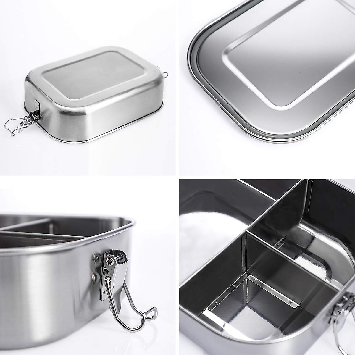 Stainless Steel Bento Box Lunch Containers For Adults Leakproof 3 Compartment Metal Bento Lunch Box Food Container For Over 5 Years Old Kids (1400ml/47oz)