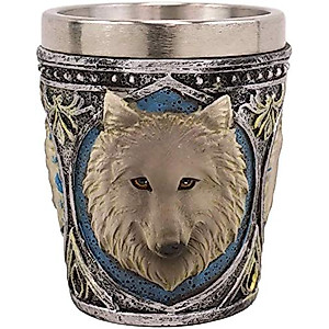 Ebros Pack Of 2 Full Moon Mythical Animal Spirit Gray And White Alpha Wolf Themed 2-Ounce Shot Glass Resin Housing With Stainless Steel Liners Wolves or Timberwolves Themed Souvenirs Favors