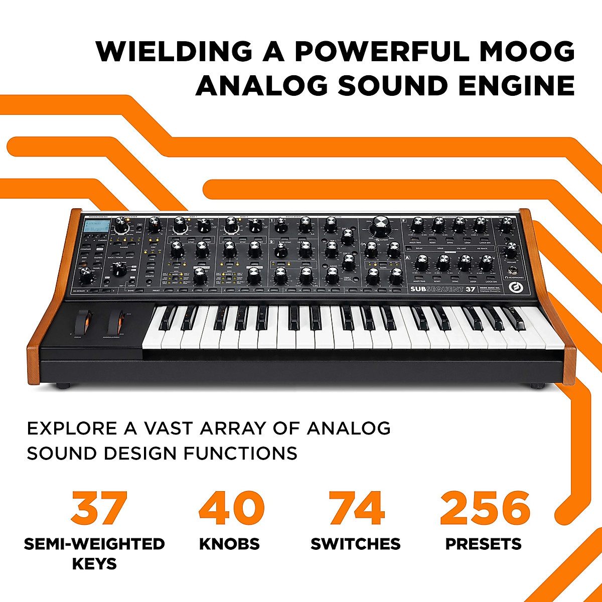 MOOG Subsequent 37 Paraphonic Analog Synthesizer and MIDI Keyboard with 37 Semi Weighted Keys, Headphone Amp, 256 Presets, Screen and Software Editor