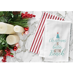 C&F Home Christmas is Better at The Beach Coastal Holiday Christmas Xmas Embroidered (Not Printed) Flour Sack Kitchen Towel Decor Decoration 18" x 27" White