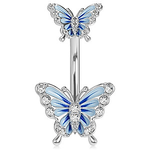 OUFER Butterfly Belly Button Rings, 14G 316L Surgical Steel Navel Piercing Jewelry, Navel Ring Barbell for Women
